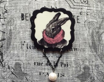 White rabbit brooch | Etsy