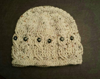 Hand Knit Adult Owl Hat or Neck Warmer-Grey Knitting Hat or