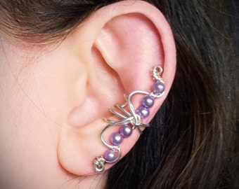 Silver Ear Cuff Glitter Silver Beads Large Ear Wrap