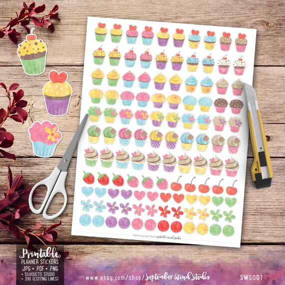 Cupcakes Printable Planner Stickers Scrapbooking Erin