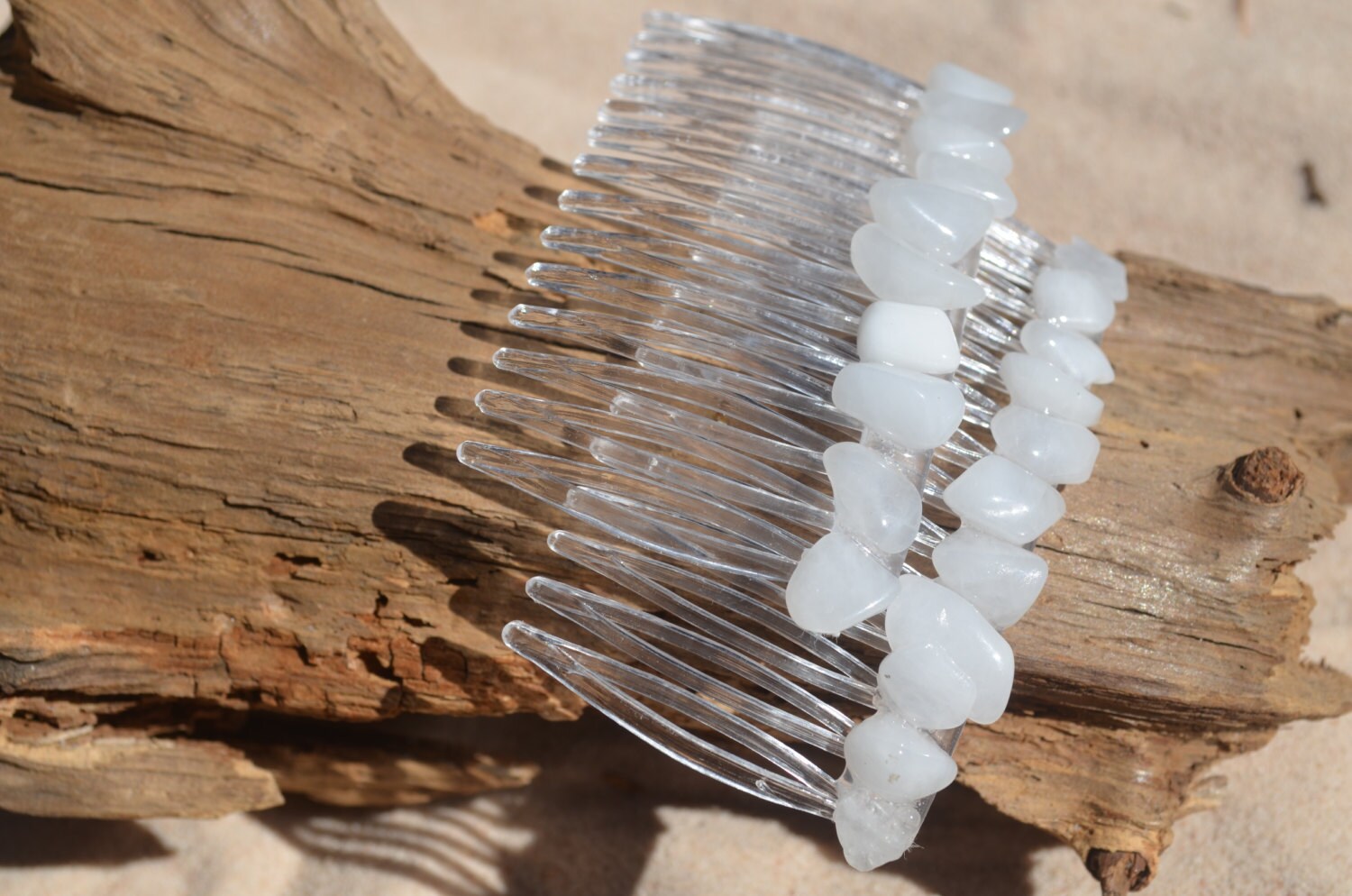 Snow White Quartz Stone Hair Combs set of 2