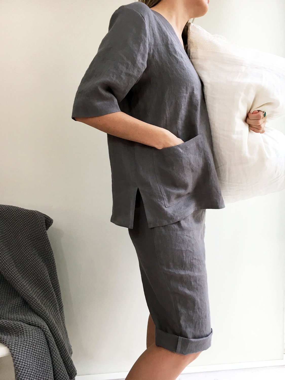 Womens pajamas linen sleepwear linen pajama set pyjama