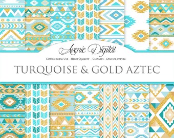 Colorful Aztec Digital Paper. Scrapbook Backgrounds. Bright
