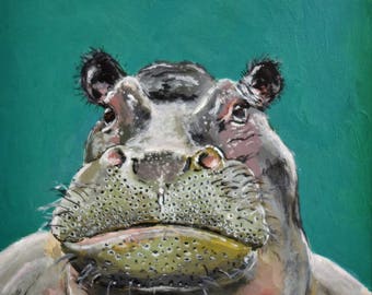 Hippo Art Hippo Painting Hippo Print Hippo Watercolor Painting