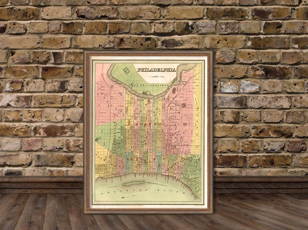 Old map of Philadelphia Vintage city map Archival giclee