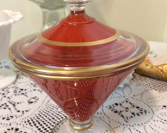 Red glass candy dish | Etsy