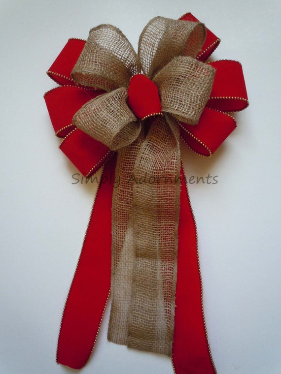 Items Similar To 12 Burlap Red Velvet Christmas Bow Indoor Outdoor