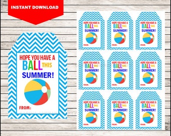Printable Beach BALL End of School Cards Funny Friend Gift