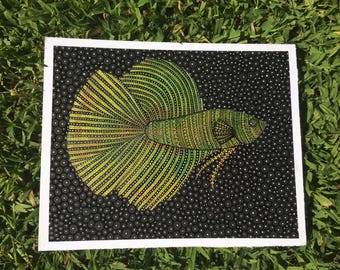 Rainbow Betta 2 Original Pastel Fish Drawing/Painting