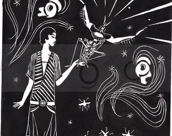 Linocut relief print | Etsy