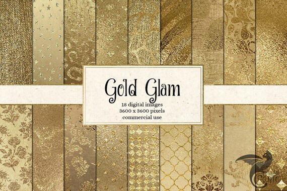 Gold Glam Digital Paper Gold Foil Glitter Backgrounds