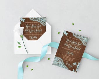 Wedding Invitation Rustic Mint and Blush Wedding Invitation