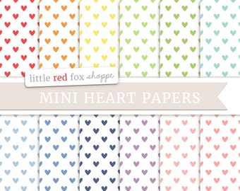 Mini Hearts Digital Papers Pastel Scrapbooking Backgrounds