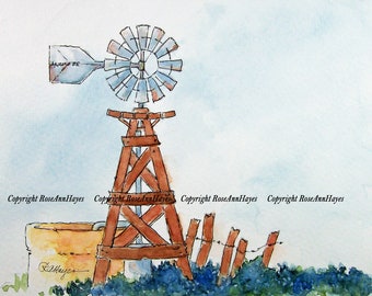 Windmill painting | Etsy