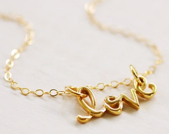 Gold love necklace | Etsy