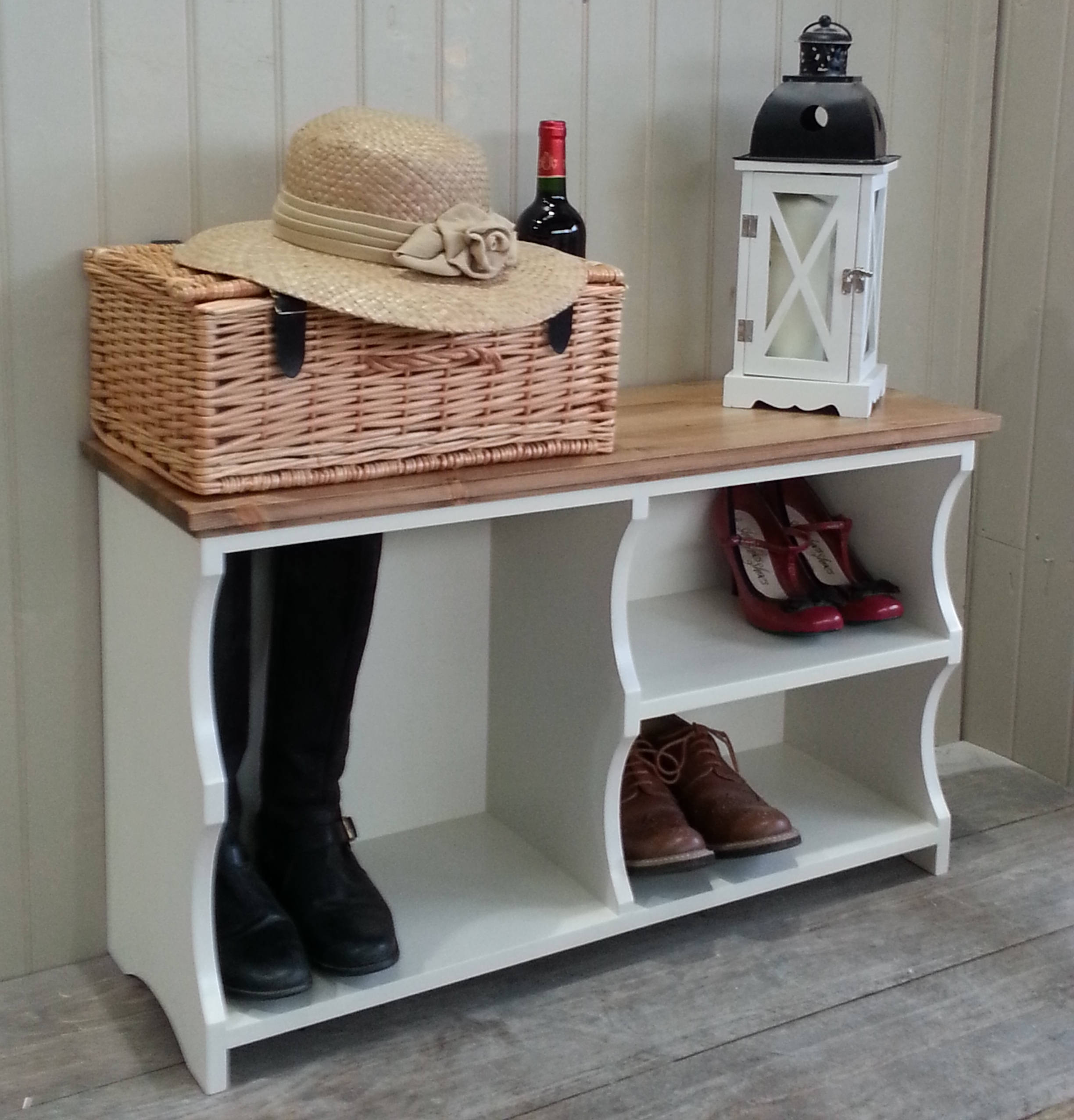 Boot bench and shoe rack with storage shelves and boot