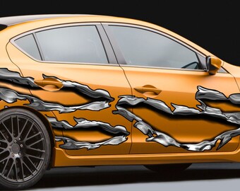 Ripped Metal Full Color Car Vinyl Design US Flag Car wrap