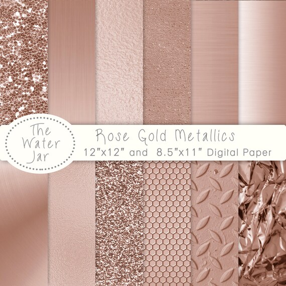 Rose Gold digital paper pack with Rose Gold Metallic Glitter