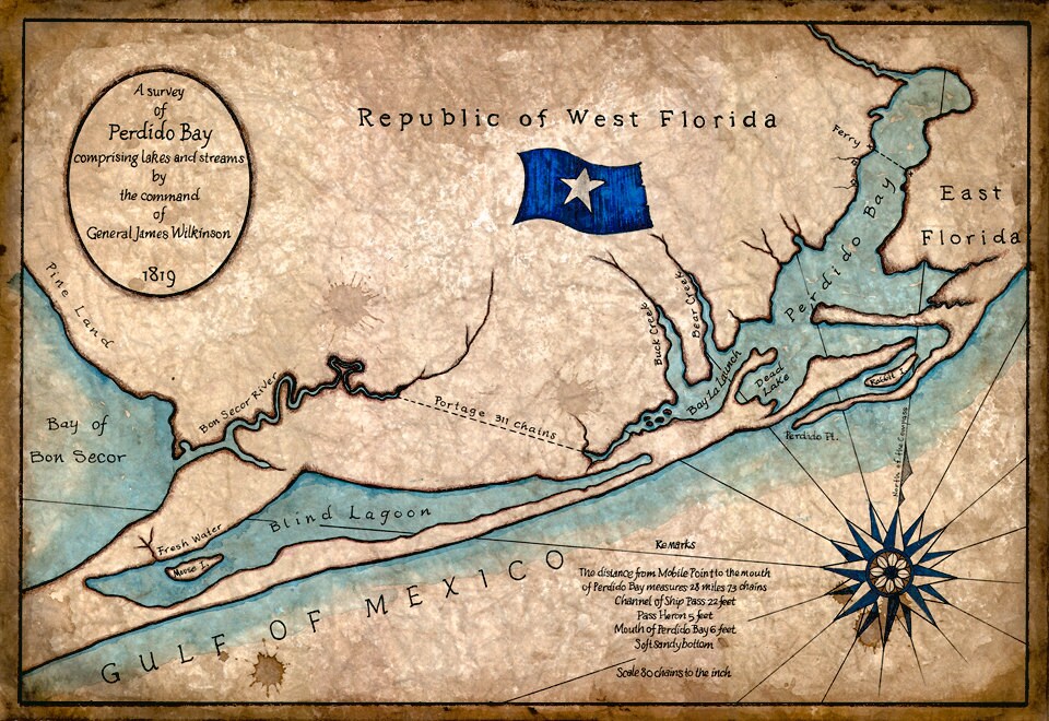 Perdido Bay Map Art C1819 11 X 17 Perdido Bay Gulf Of