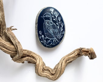 Hand Painted Miniature Rock. Bird Nest. Beach Pebble. Mini