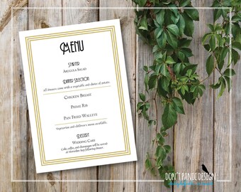 Printable menu card Gold glitter Gold lettering Birthday