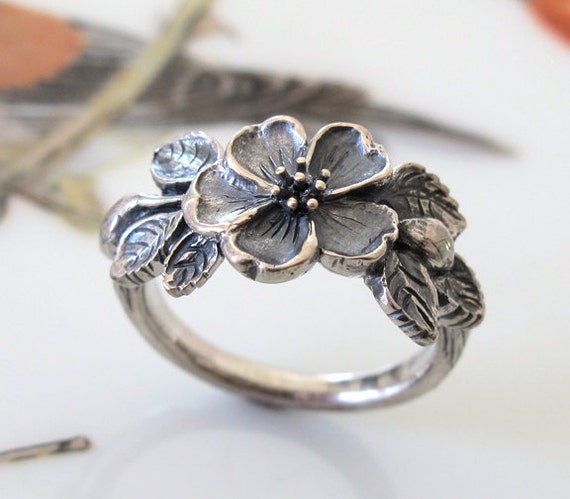 Heirloom Rose Flower Ring Handmade Sterling Silver