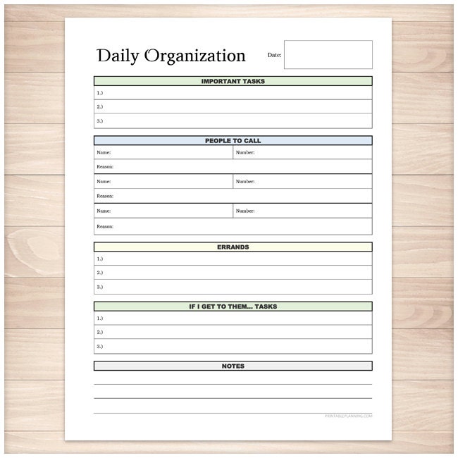 Printable Daily Task Sheet Full page organizer Clean and