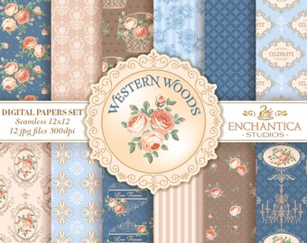 Vintage Floral Digital Paper Country Craft Paper Vintage