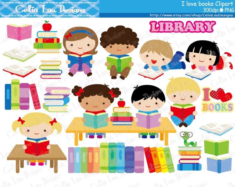 Kids Love Reading Clipart / Book lover / Book clip art