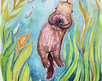 Sea otter art | Etsy
