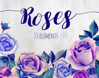 Roses Clip Art Wedding Invitation DIY Pack Hot Pink Flowers