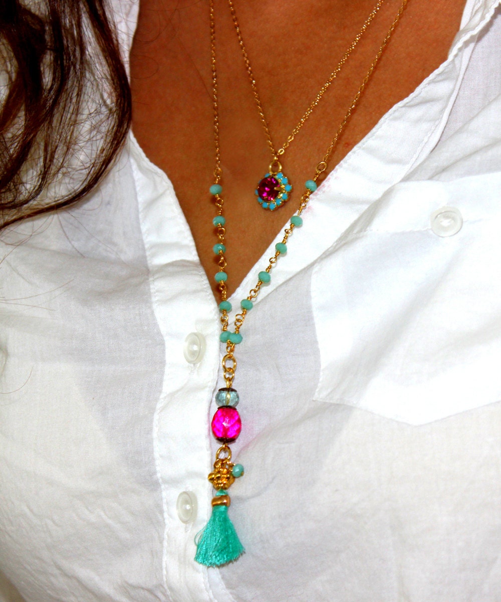 Tassel Necklace Tassel Jewelry Tassel Bohemian Jewelry