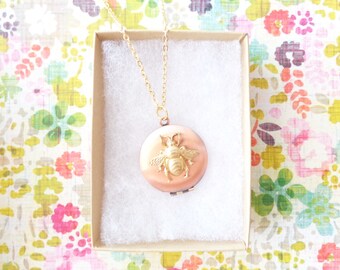 Copper Bee Locket Bumble Bee Locket Bumblebee Round
