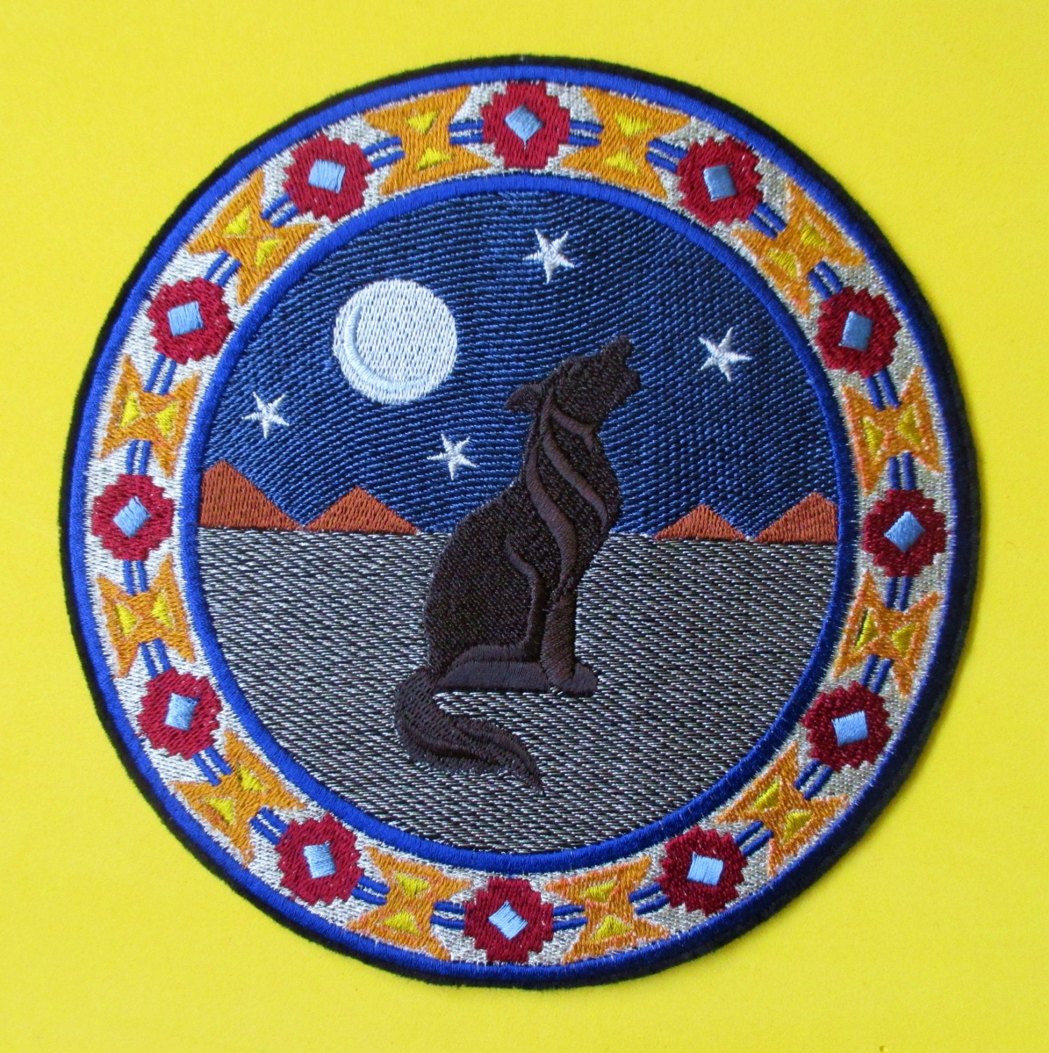 Extra Large Embroidered Coyote Applique Patch Southwestern