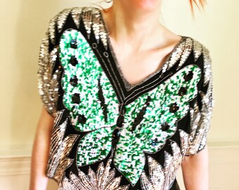 Sequin butterfly top | Etsy