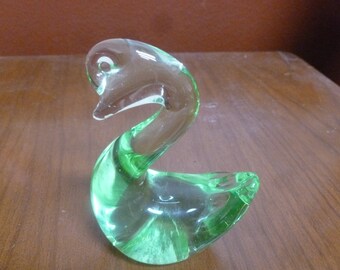 Green glass swan | Etsy