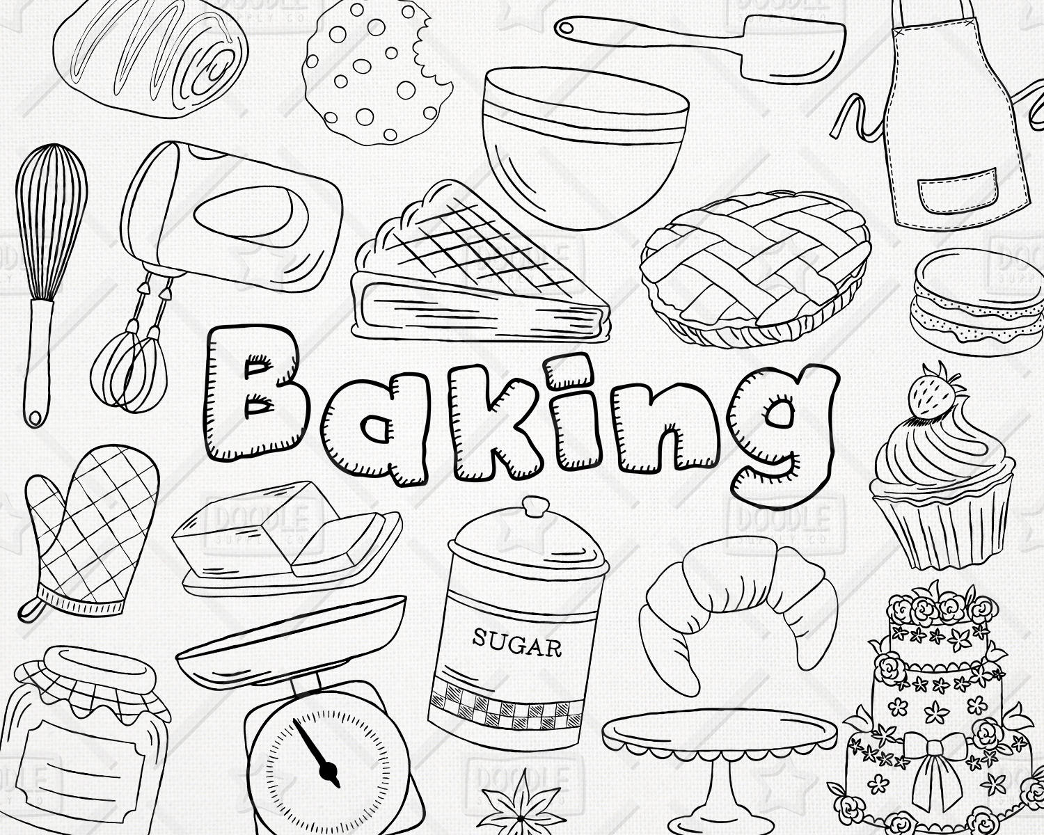 Doodle Baking Clipart Vector Pack Kitchen Clipart Pastry