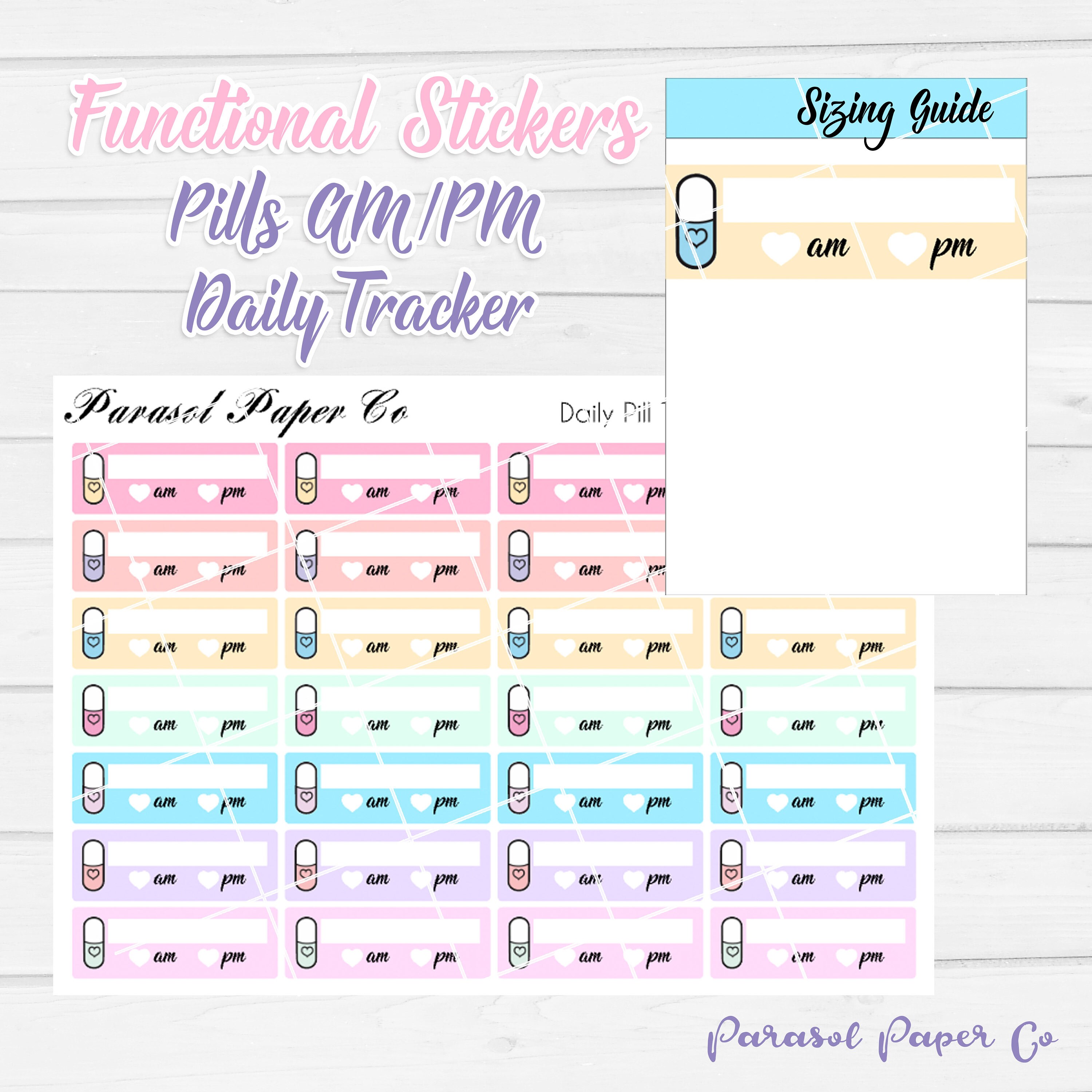 Daily AM/PM Pills Tracker Functional Stickers for Erin