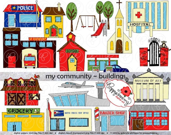 My Community Buildings Clipart: 300 dpi transparent png