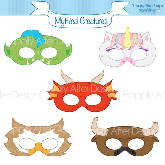 Mythical Creatures Printable Masks unicorn dragon mask
