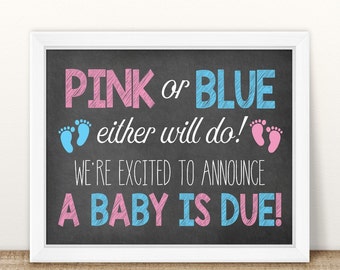 Second Child Pregnancy Announcement Pink or Blue Printable