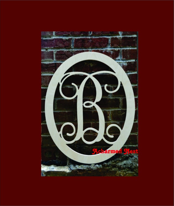 22 inch Wooden Monogram with Oval border Single Initial