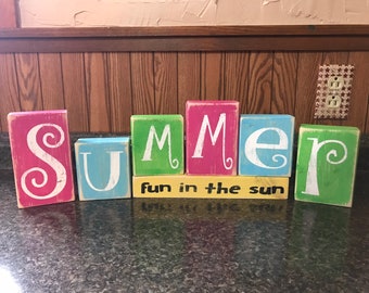 SUMMER BLOCK SET for shelf mantle office seasons home and