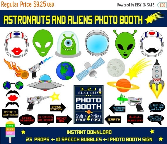 SALE PRINTABLE Astronauts & Aliens Photo Booth PropsPhoto