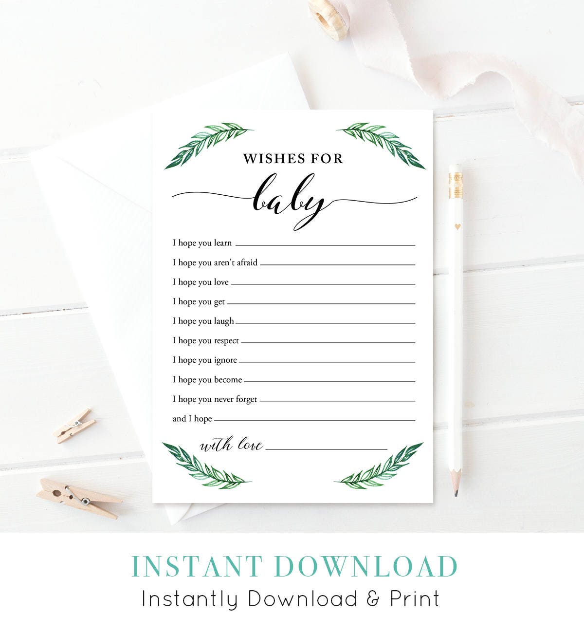 Wishes for Baby Card Baby Shower Games Baby Advice Card