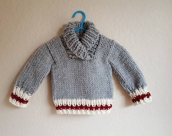 Handarbeit stricken u-Boot-Ausschnitt blau-Mint und grau Baby