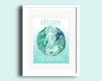 Mermaid Party Sign Welcome Mermaids Birthday Party Sign