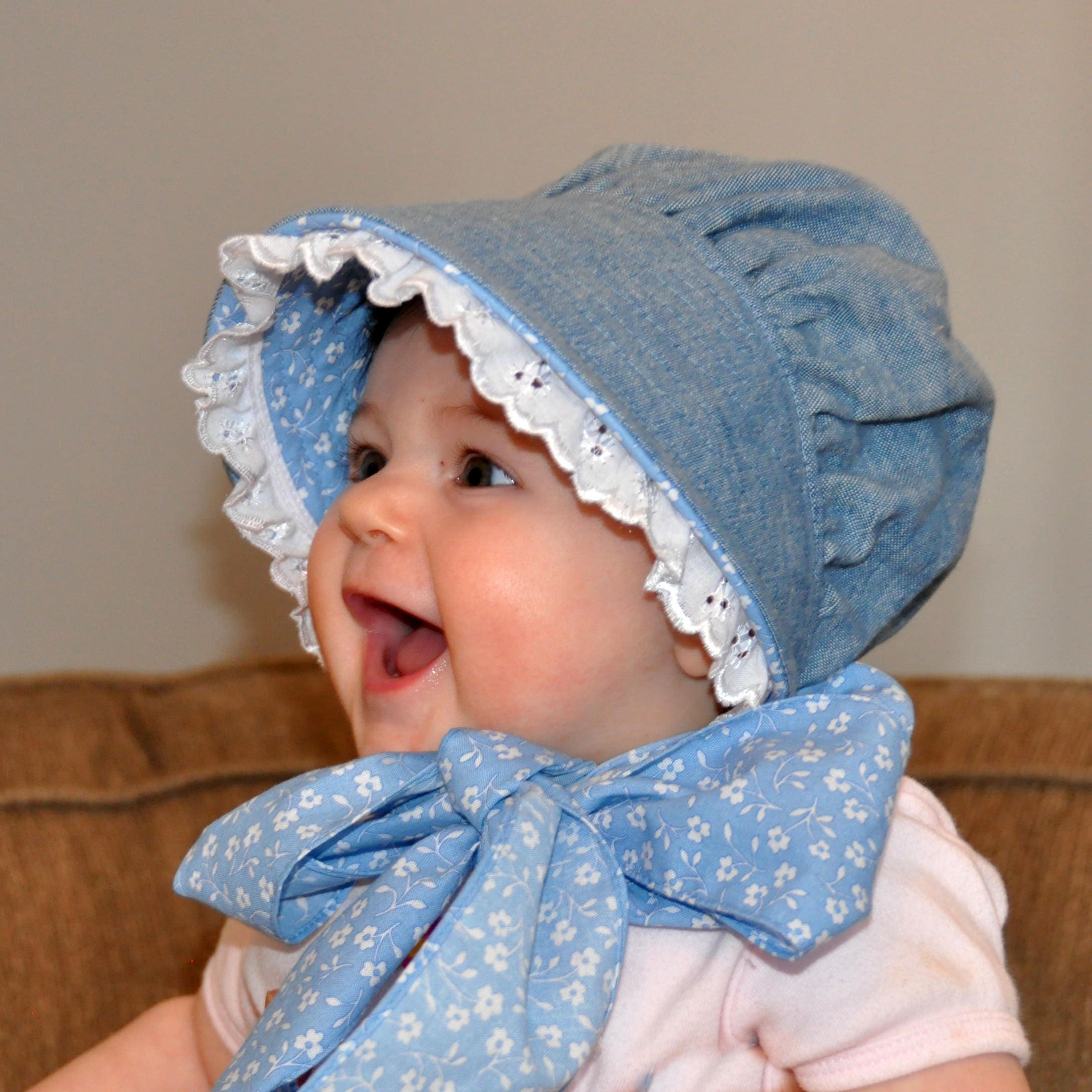 Chambray Baby Bonnet looks like denim but lighter weight