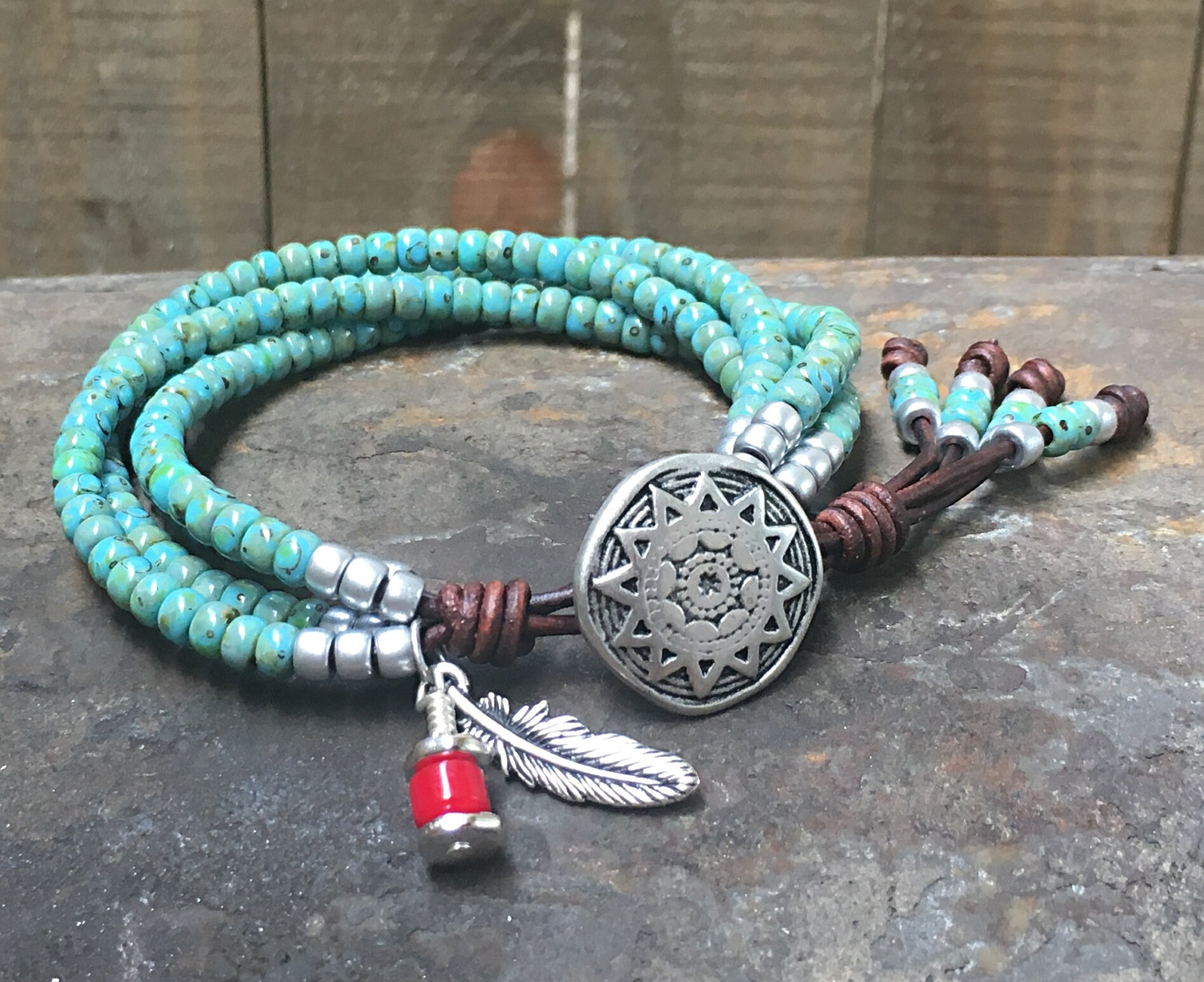 Seed Bead Leather Wrap Bracelet Gift For Her Beaded Seed Bead Leather Wrap Bracelet Gift For Her Beaded