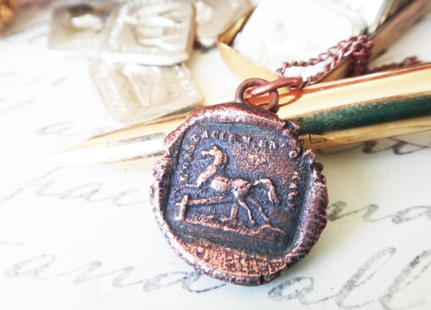 Strength and Perseverance Pendant Horse Wax Seal Necklace in